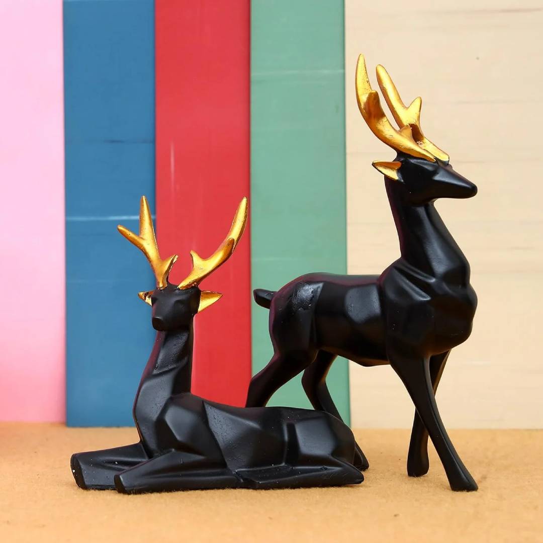 Set of 2 black deer showpieces for home and office décor, elegant addi ...